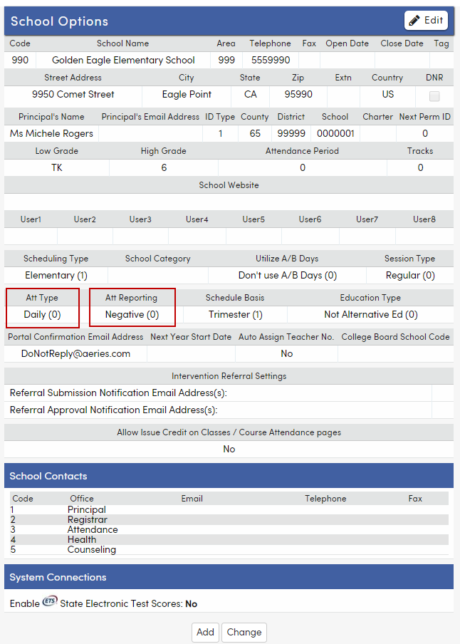 School Options Setup : Aeries Software