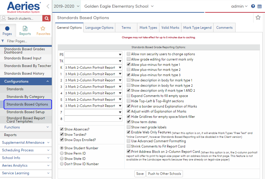 Standards Based Options - General Options : Aeries Software