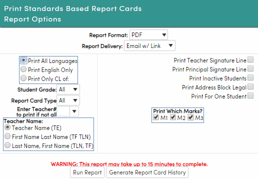 Report Card History for Standards Based Report Cards : Aeries Software