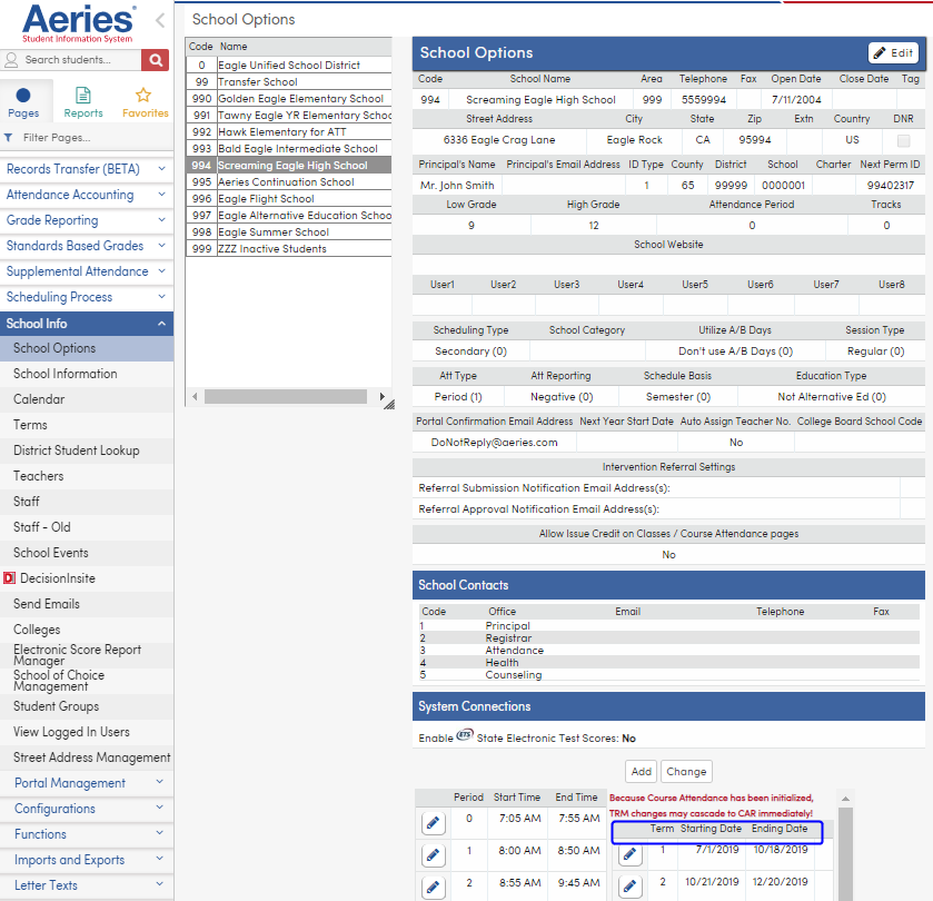 Grade Reporting - Supporting Tables : Aeries Software
