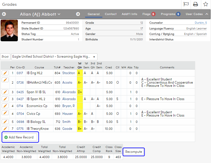 Grade Reporting - Display and Update Student Grades : Aeries Software