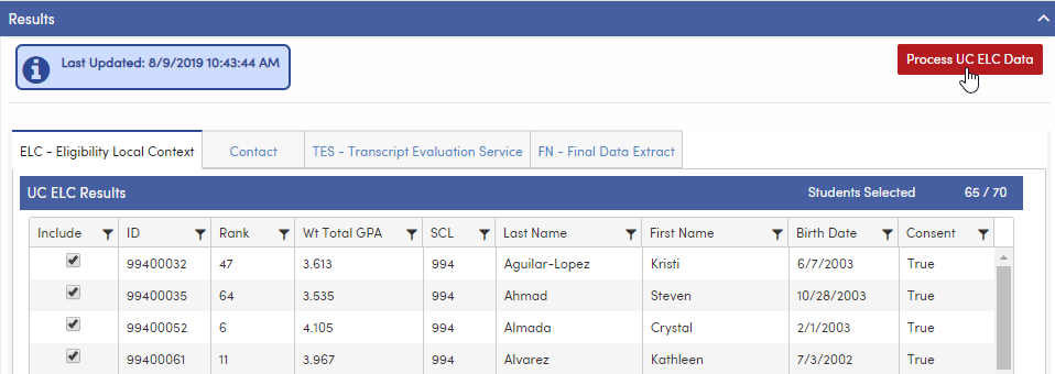 UC ELC Results : Aeries Software