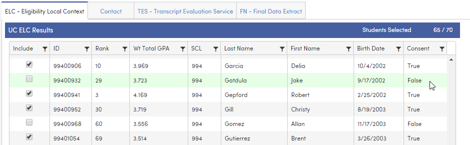 UC ELC Results : Aeries Software