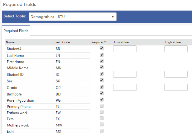 Define Required Fields : Aeries Software