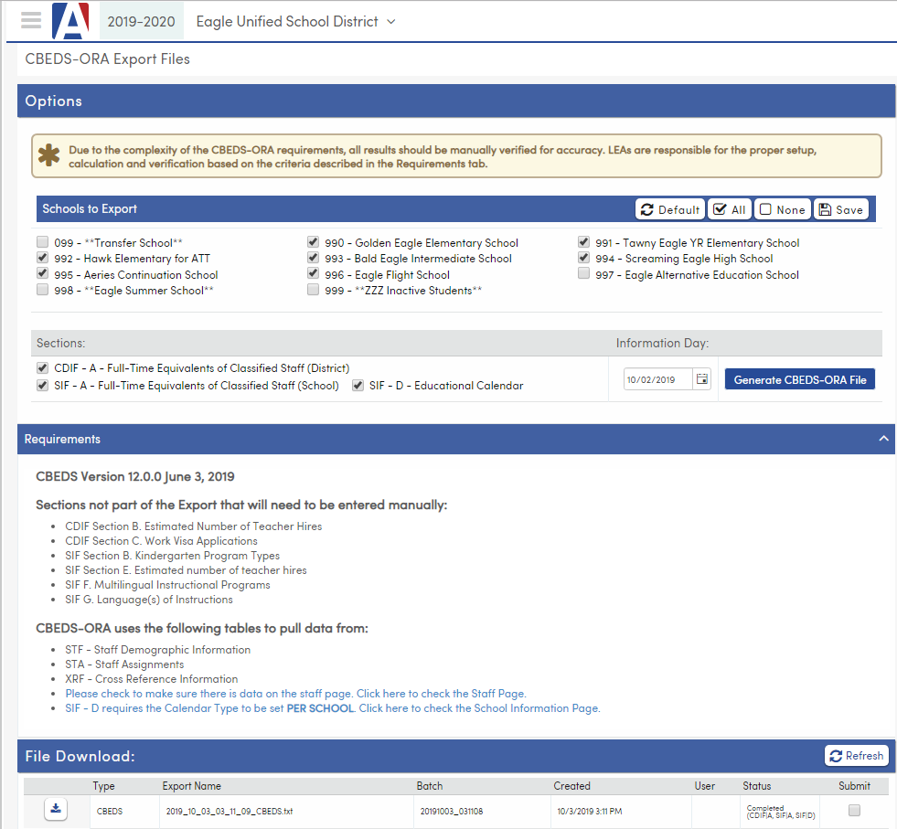 Create CBEDS ORA Files - General Information : Aeries Software
