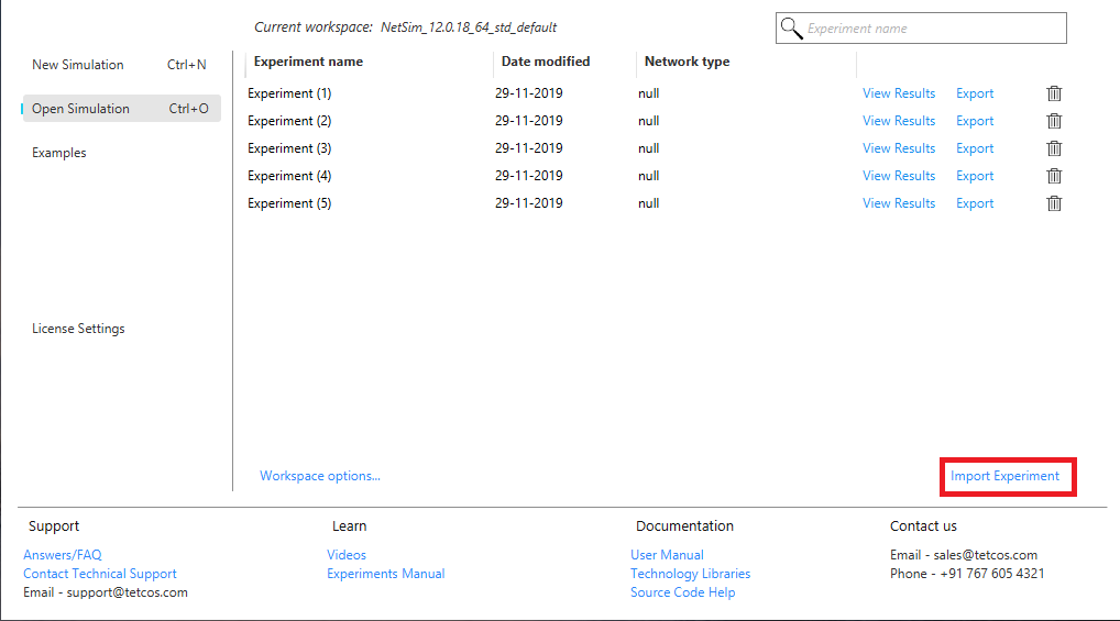 Importing NetSim experiments and Configurations : NetSim Support Portal