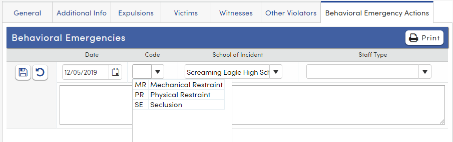 Behavioral Emergency : Aeries Software