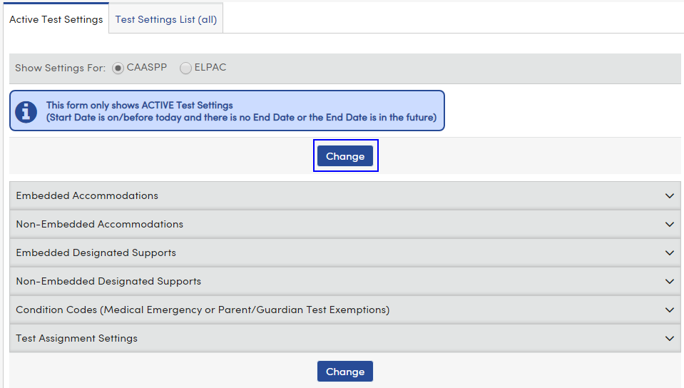 Adding/Updating Test Settings Data : Aeries Software