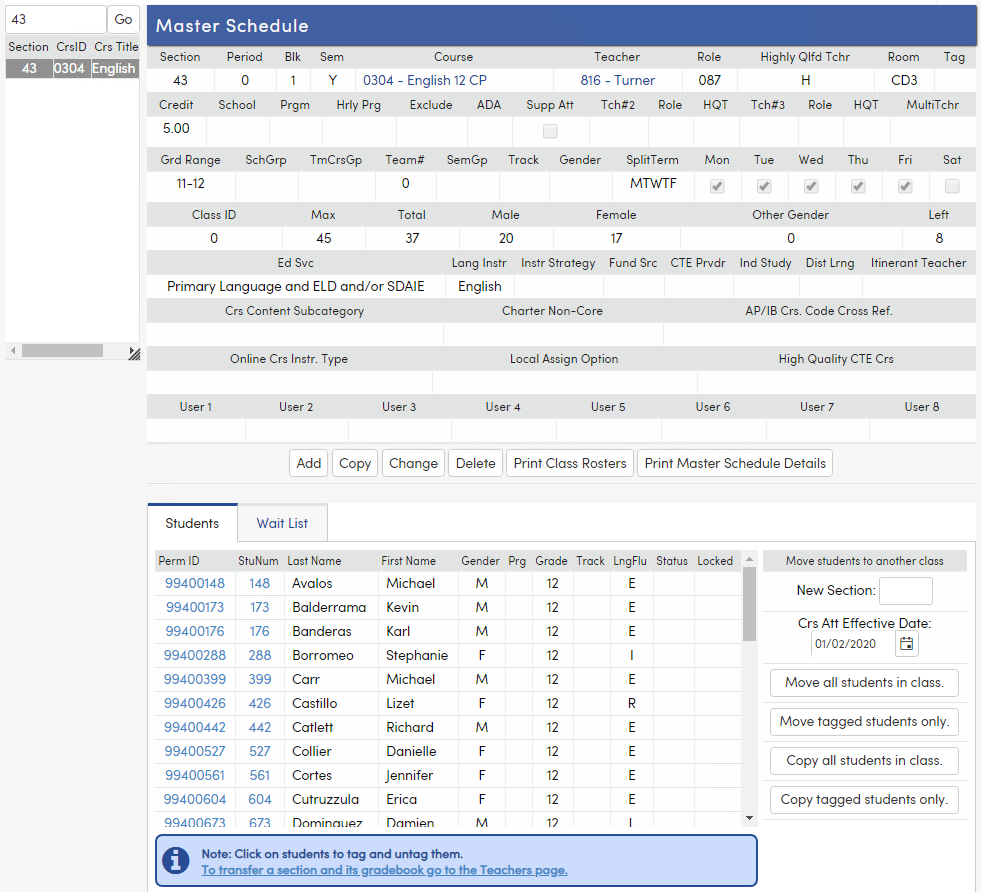 Master Schedule Overview : Aeries Software