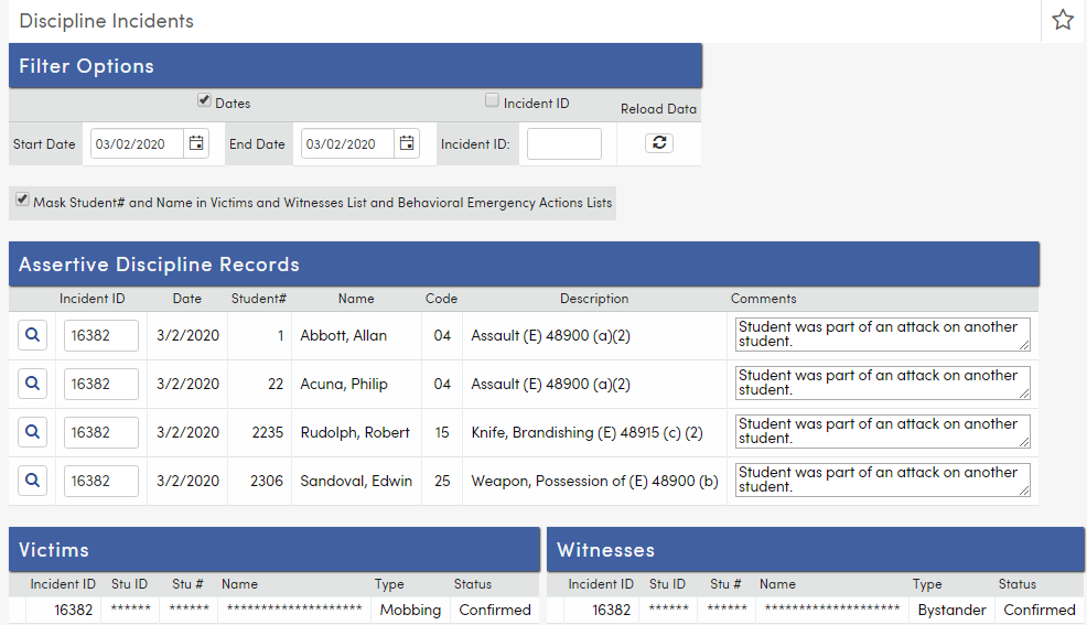 Discipline Incident ID : Aeries Software