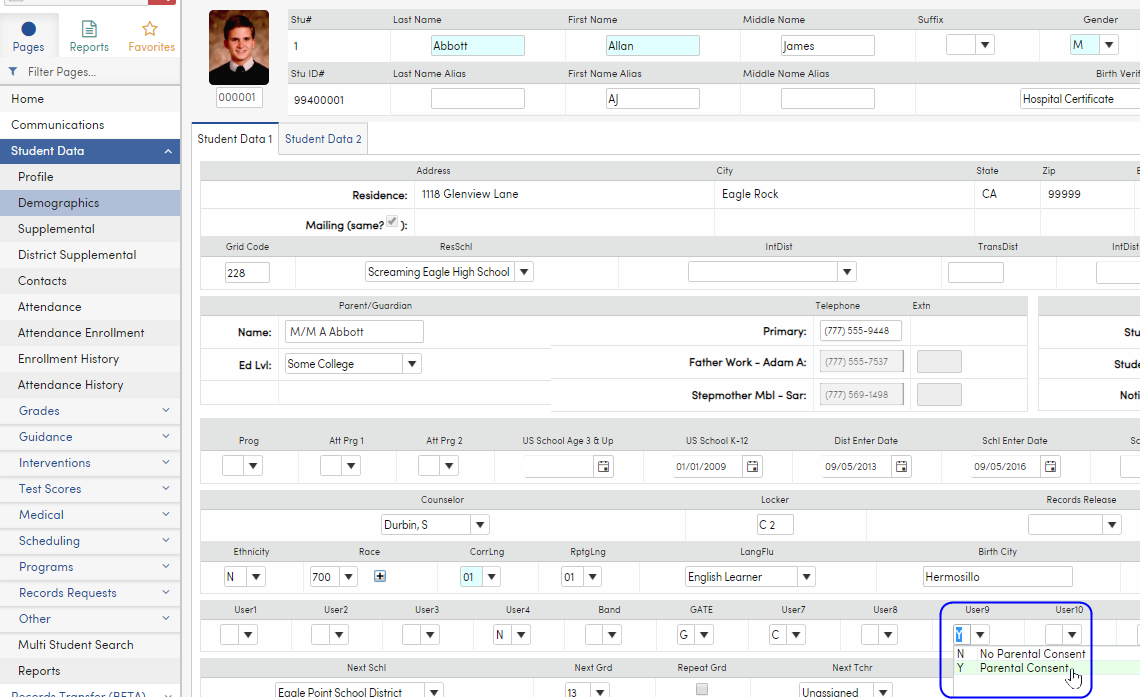 CCGI - Supporting Pages and Tables : Aeries Software