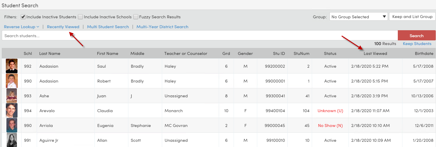 Recently Viewed Students : Aeries Software
