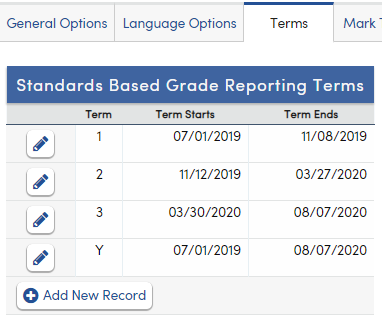 Standards Based Options - Terms : Aeries Software