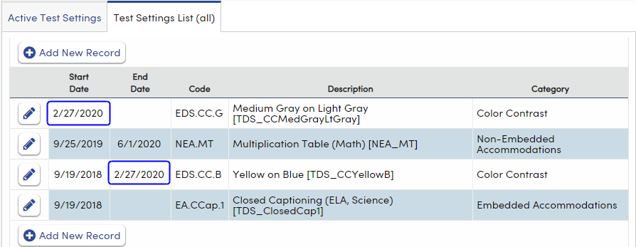 Adding/Updating Test Settings Data : Aeries Software