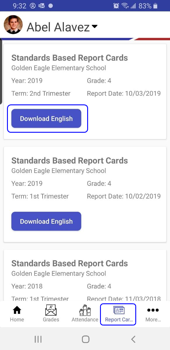 Report Card History for Standards Based Report Cards : Aeries Software