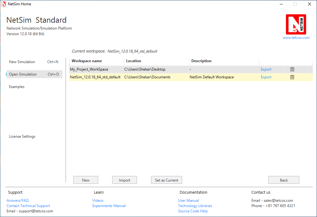 What are Workspaces in NetSim? : NetSim Support Portal