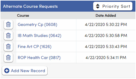 Alternate Course Requests : Aeries Software