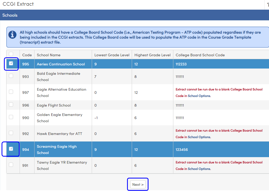 CCGI - Schools Tab : Aeries Software