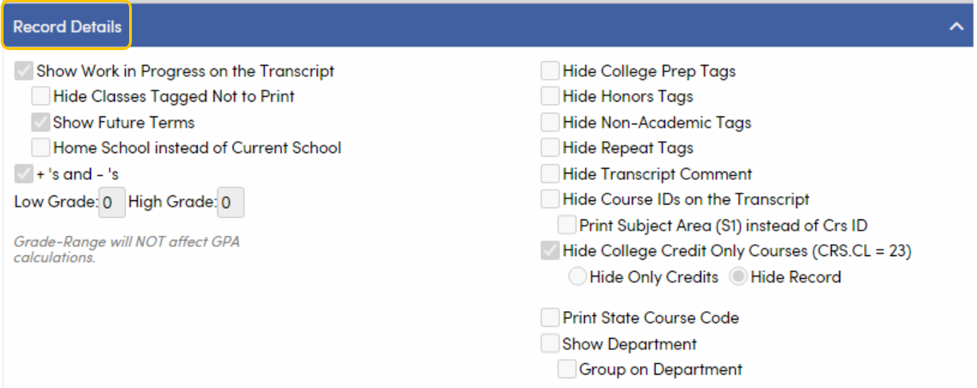 Transcript Design Options - Enhanced (1-Column) Style : Aeries Software
