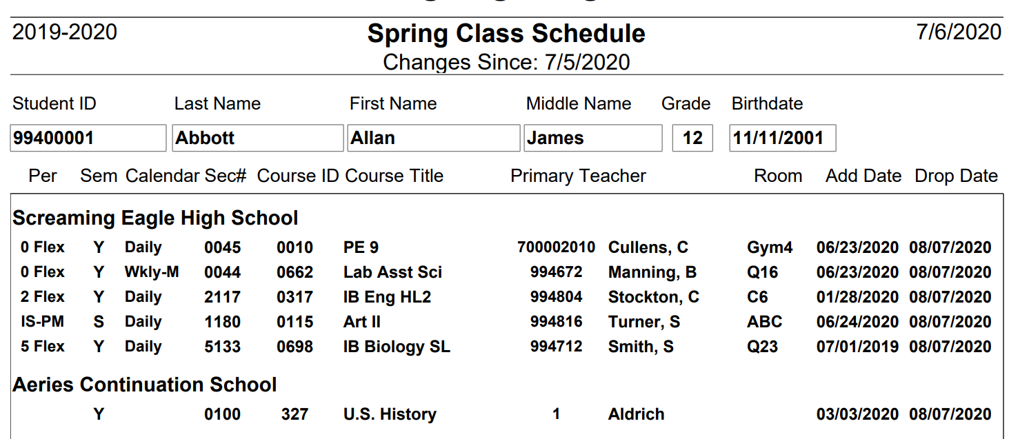 Flex Scheduling Reports : Aeries Software