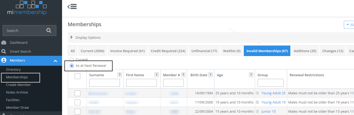 Renewals - Pre Planning : MiMembership
