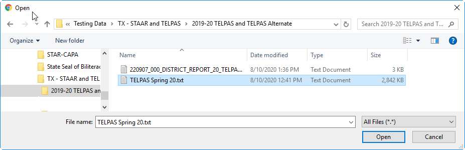 Test Specific Information - TELPAS/TELPAS-Alternate : Aeries Software