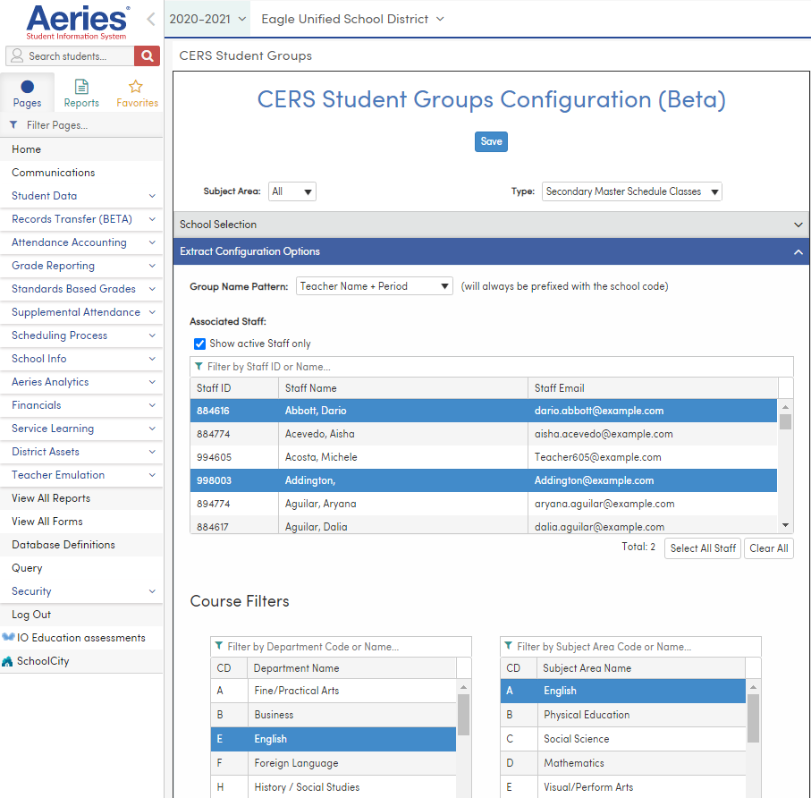 CERS Student Groups Extract (BETA) : Aeries Software