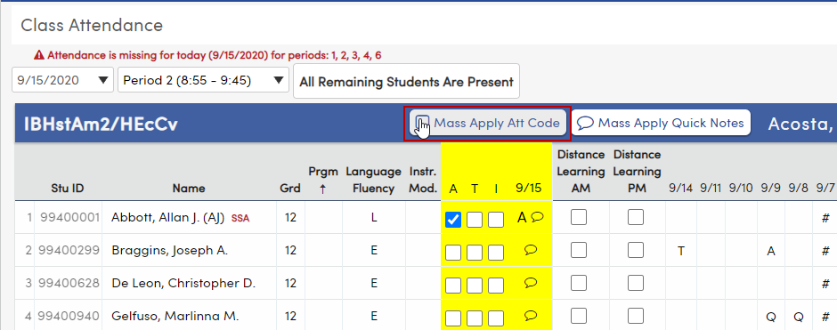 Period Attendance Submission : Aeries Software