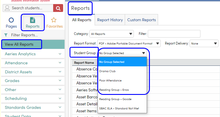 Using a Student Group : Aeries Software