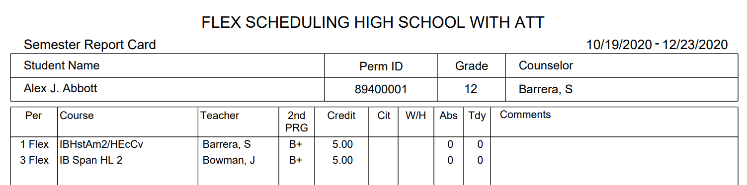 Flex Scheduling Reports : Aeries Software