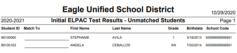 Test Specific Information - Initial ELPAC : Aeries Software