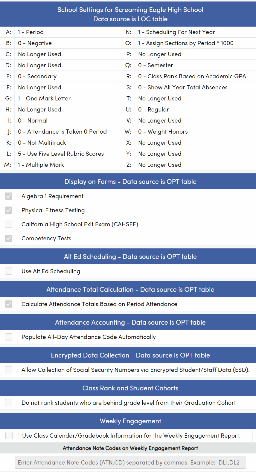 School Settings : Aeries Software