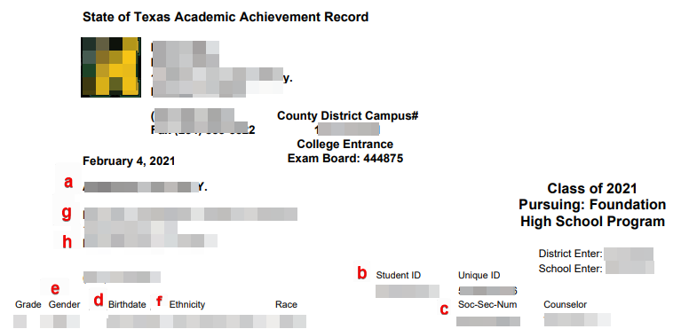 Texas - Student Academic Achievement Record (AAR)/Transcript : Aeries ...