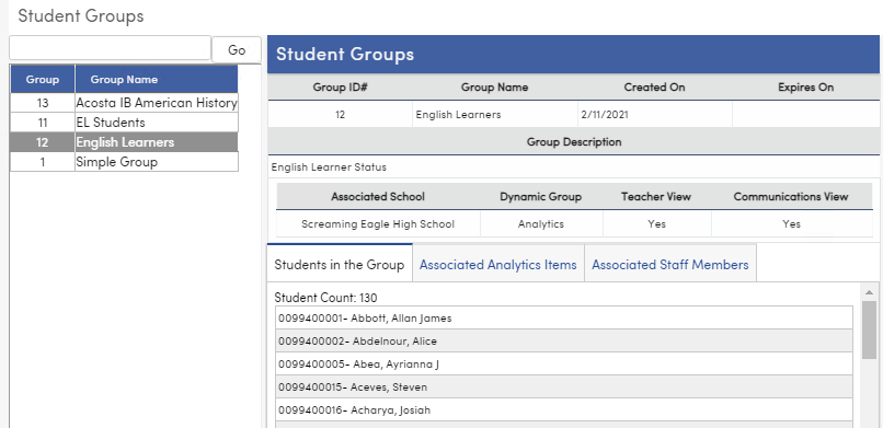 Student Groups Overview : Aeries Software