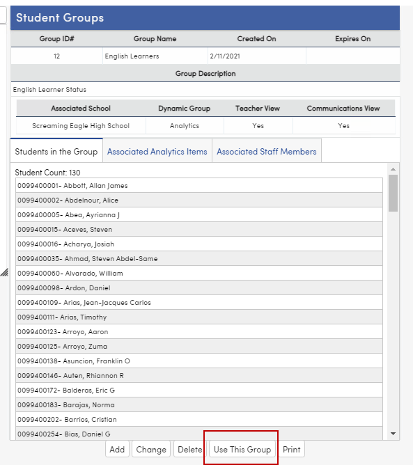 Using a Student Group : Aeries Software