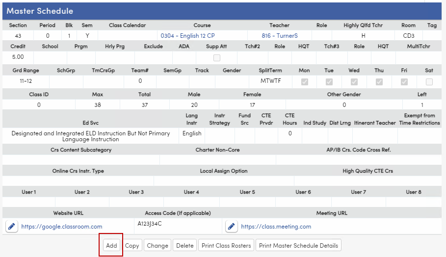 Add, Change, Copy or Delete a Section in the Master Schedule : Aeries ...