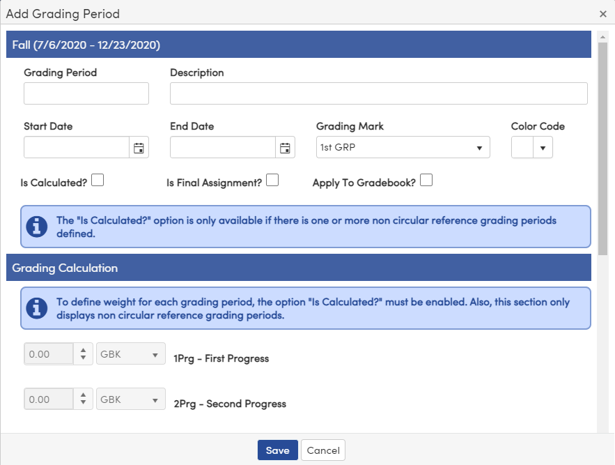 Gradebook Grading Periods : Aeries Software