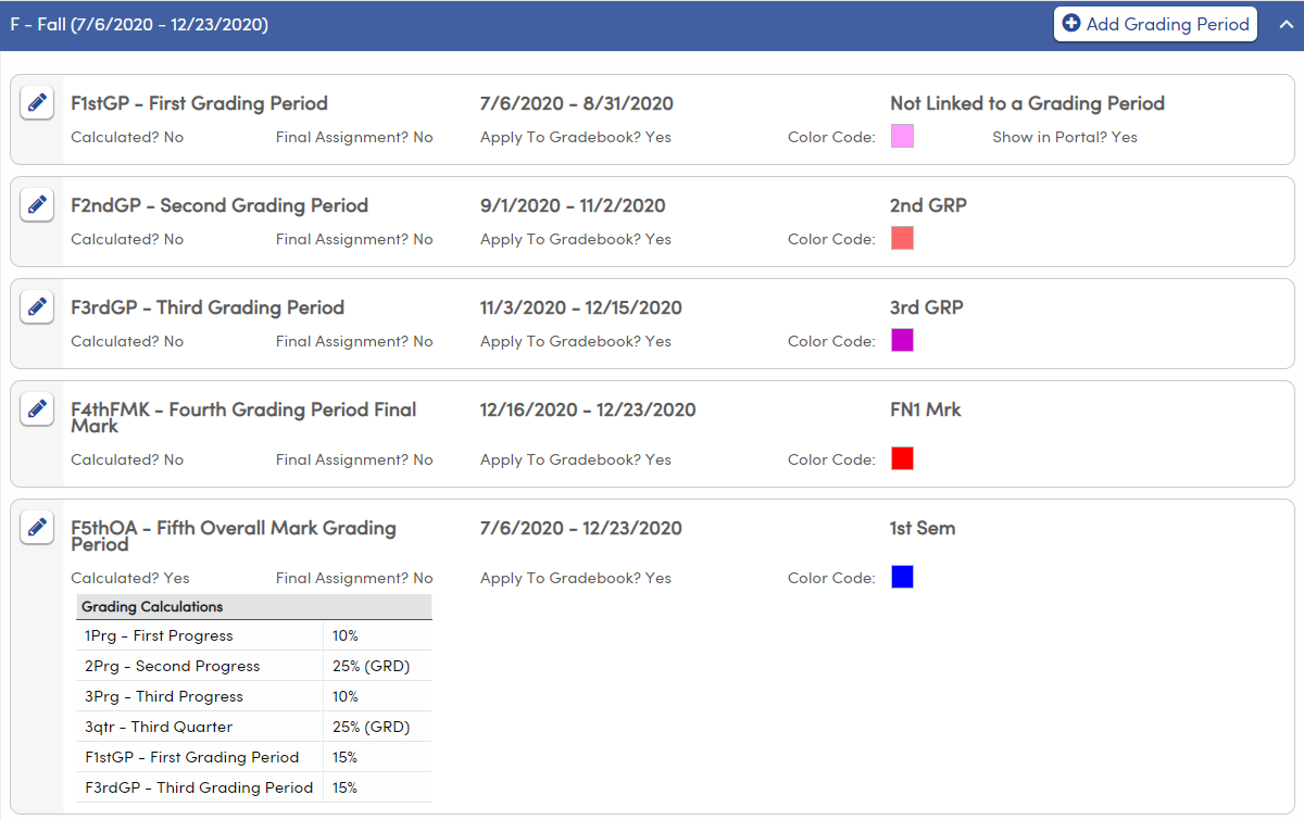 Gradebook Grading Periods : Aeries Software