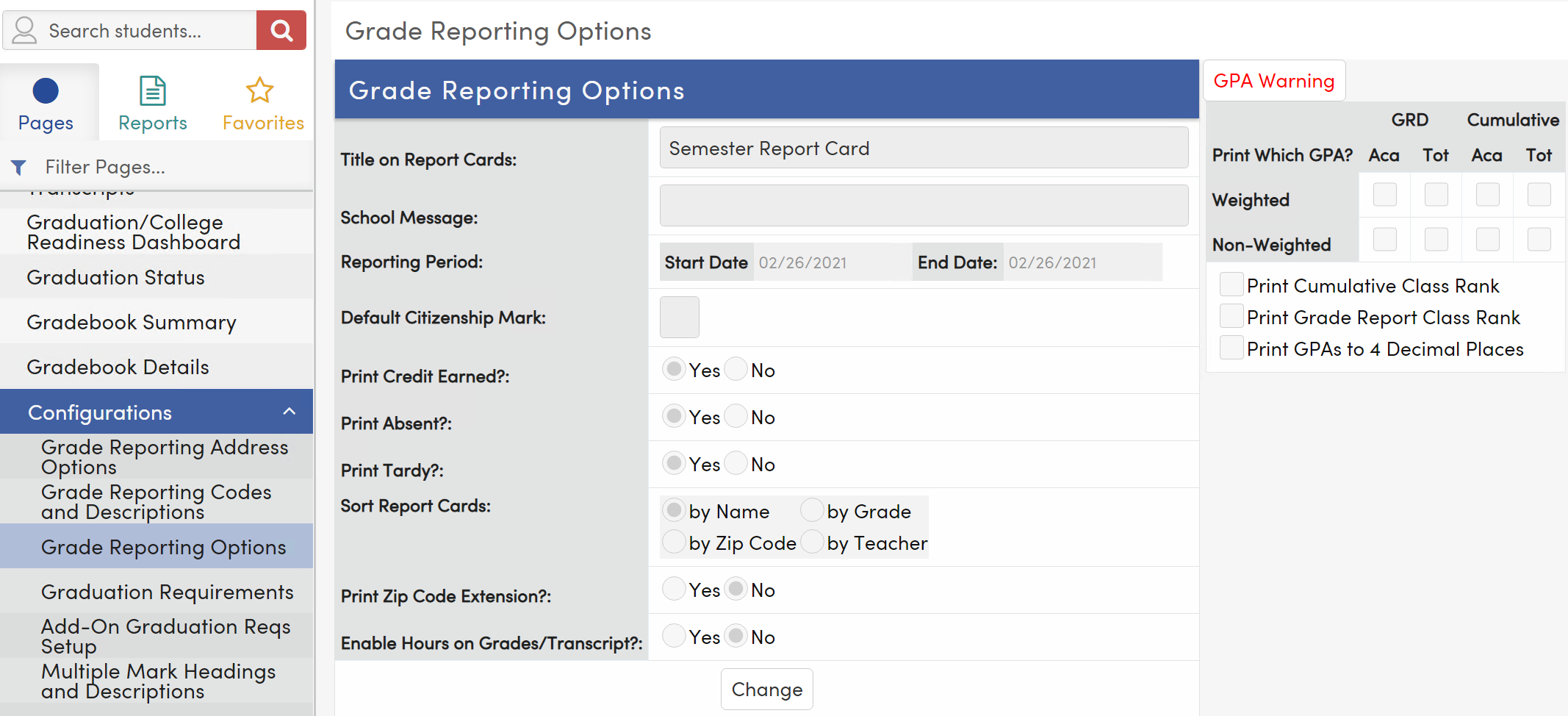 Grade Reporting Options : Aeries Software