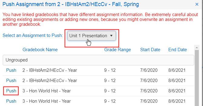 Import/Push Assignments From/To Another Gradebook : Aeries Software