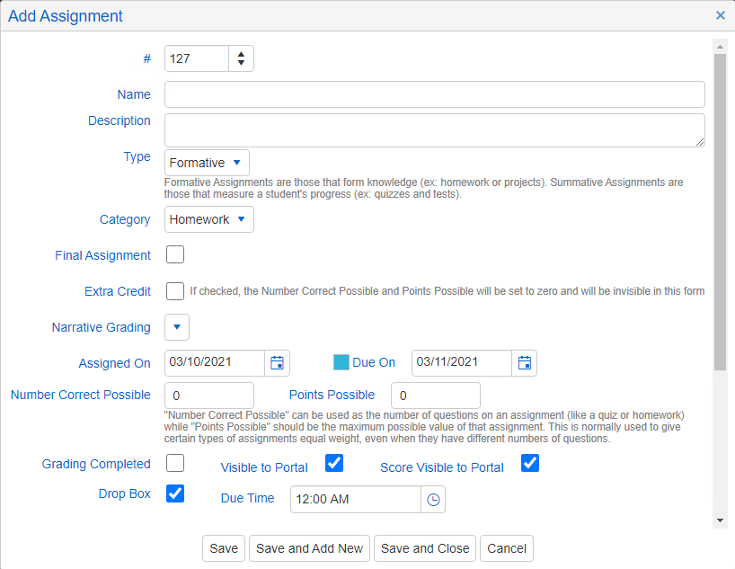 Add Gradebook Assignments : Aeries Software