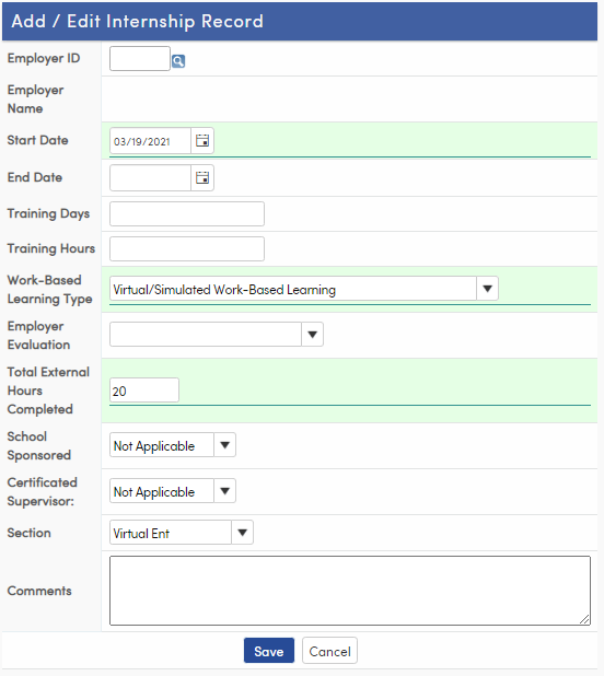 CALPADS Extract: EOY - Work-Based Learning (WBLR) : Aeries Software