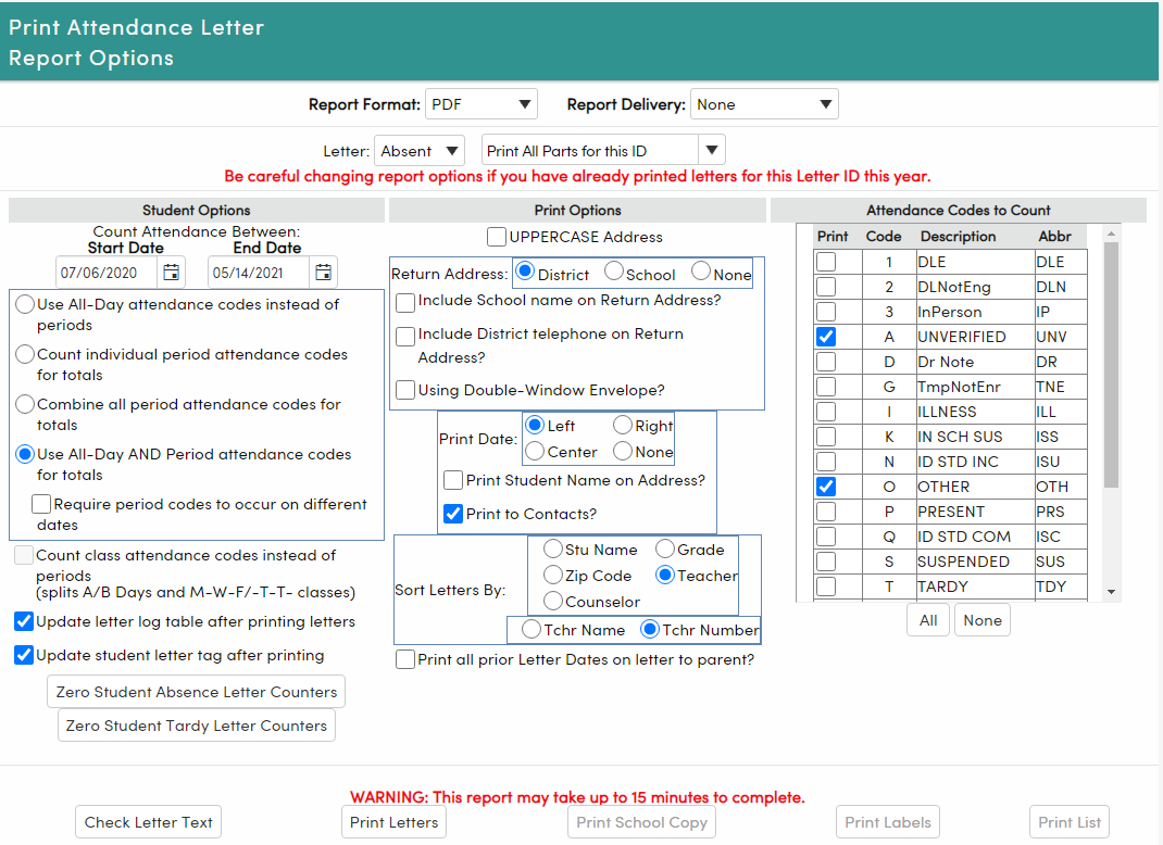 Attendance Letters - Creating New Attendance Letters : Aeries Software