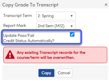 Transcript Pass Fail Credit Status : Aeries Software