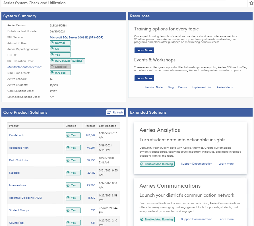 Aeries System Check and Utilization : Aeries Software