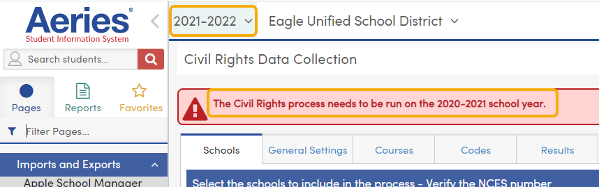 Preparation for Civil Rights Reporting : Aeries Software