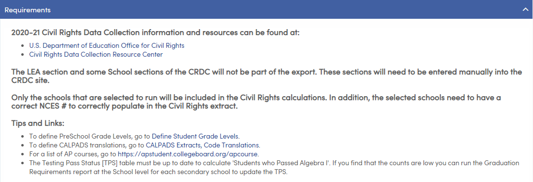 Preparation for Civil Rights Reporting : Aeries Software