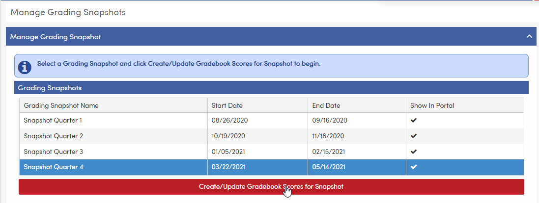 Grading Snapshots - Overview and Configuration : Aeries Software