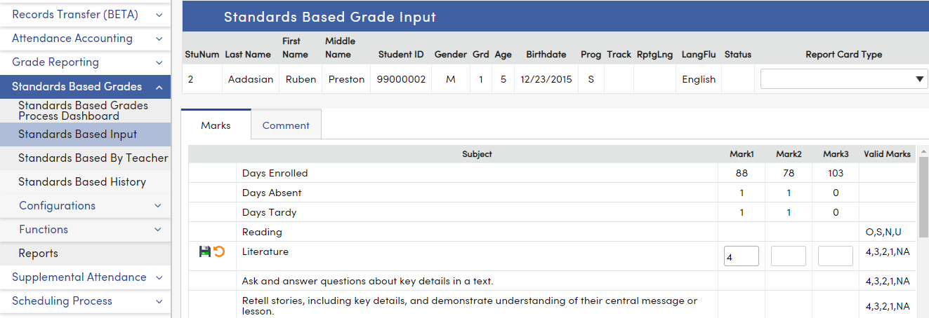 Standards Based Grade Reporting - Creating and Updating Grades : Aeries Software