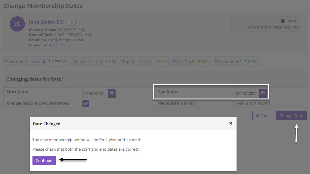 Change Membership End Date : MiMembership
